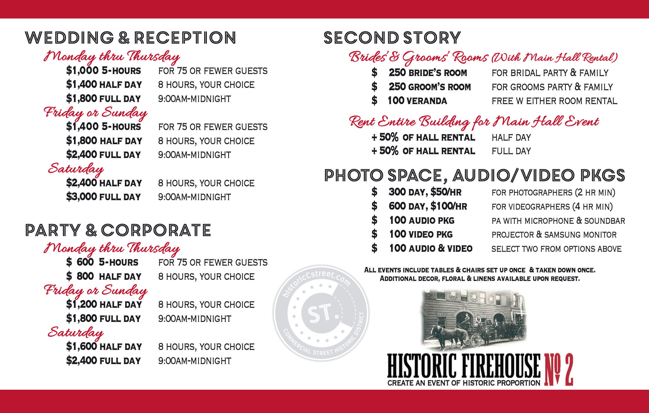 Rate Card | Historic Firehouse